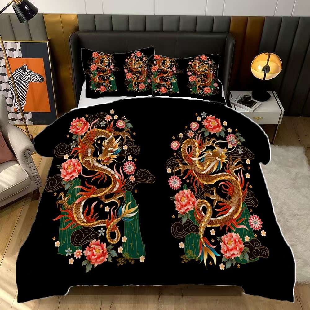 Chinese Traditional Dragons Comforter Set Queen Size Bedding Set For ...