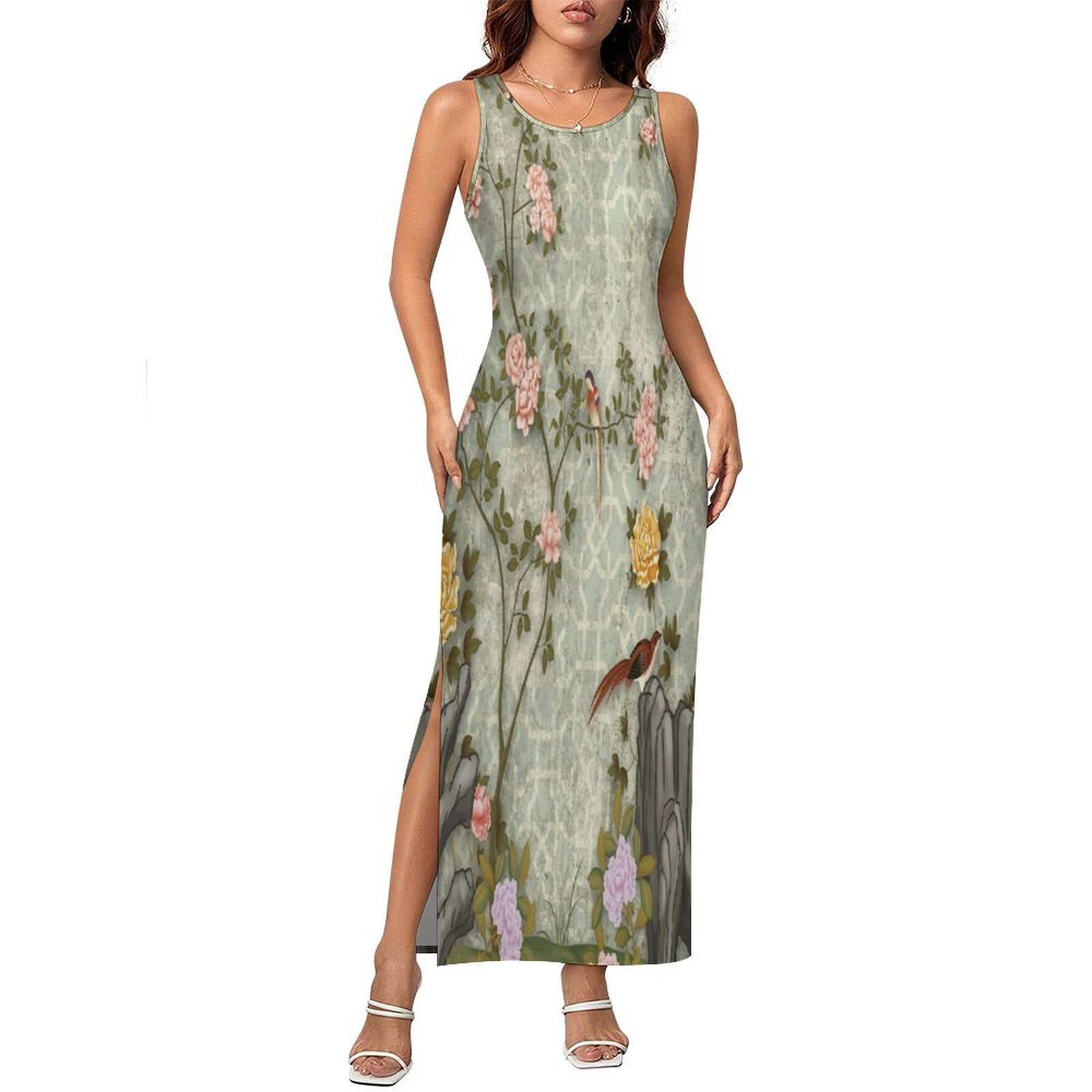 Chinese Traditional Flower Birds Ladies Summer Dresses Beach Vacation ...