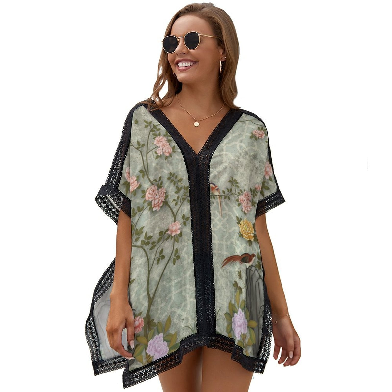 Chinese Traditional Flower Birds Women's Swimsuit Coverup Summer Beach ...