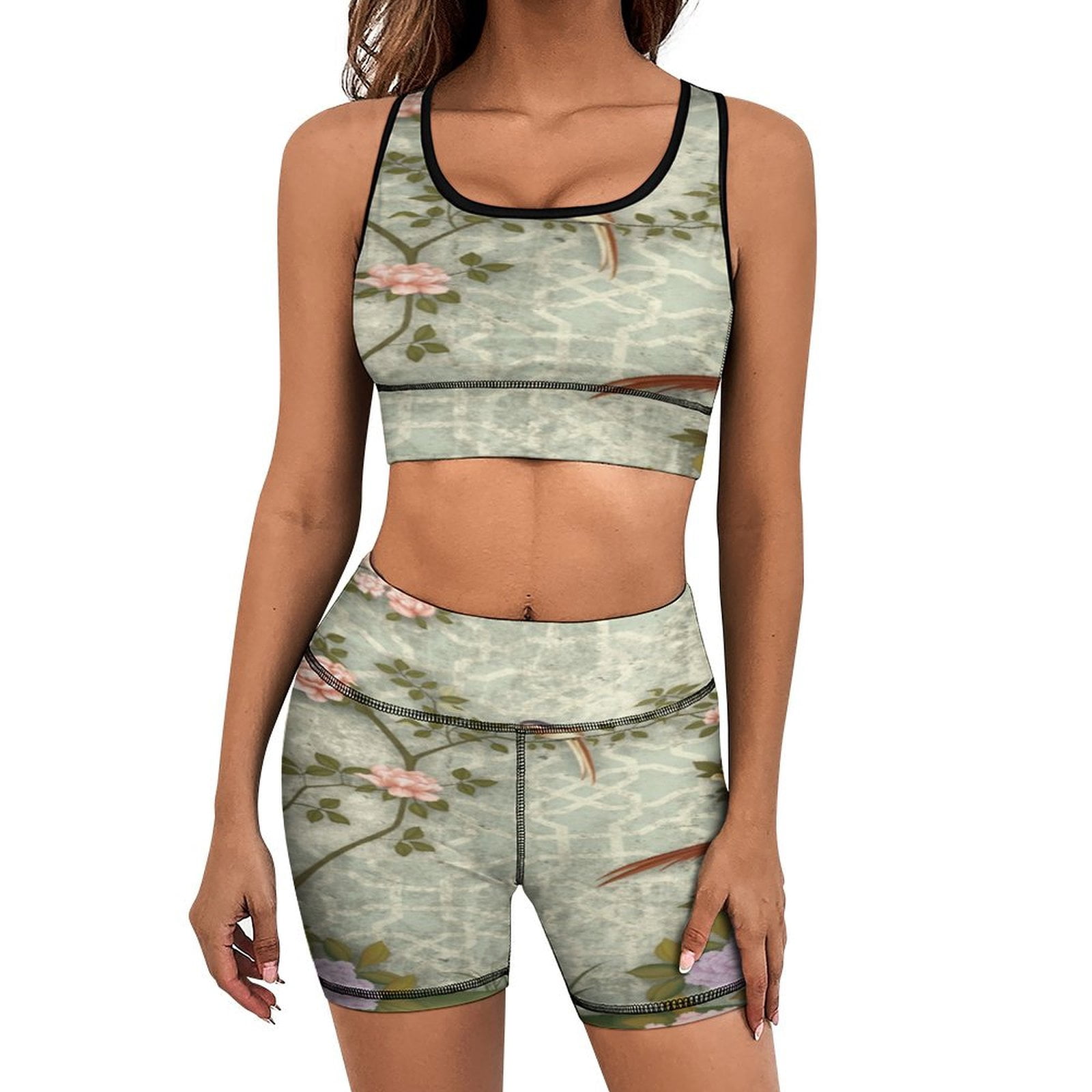Chinese Traditional Flower Birds Working Out Sets for Women Workout ...