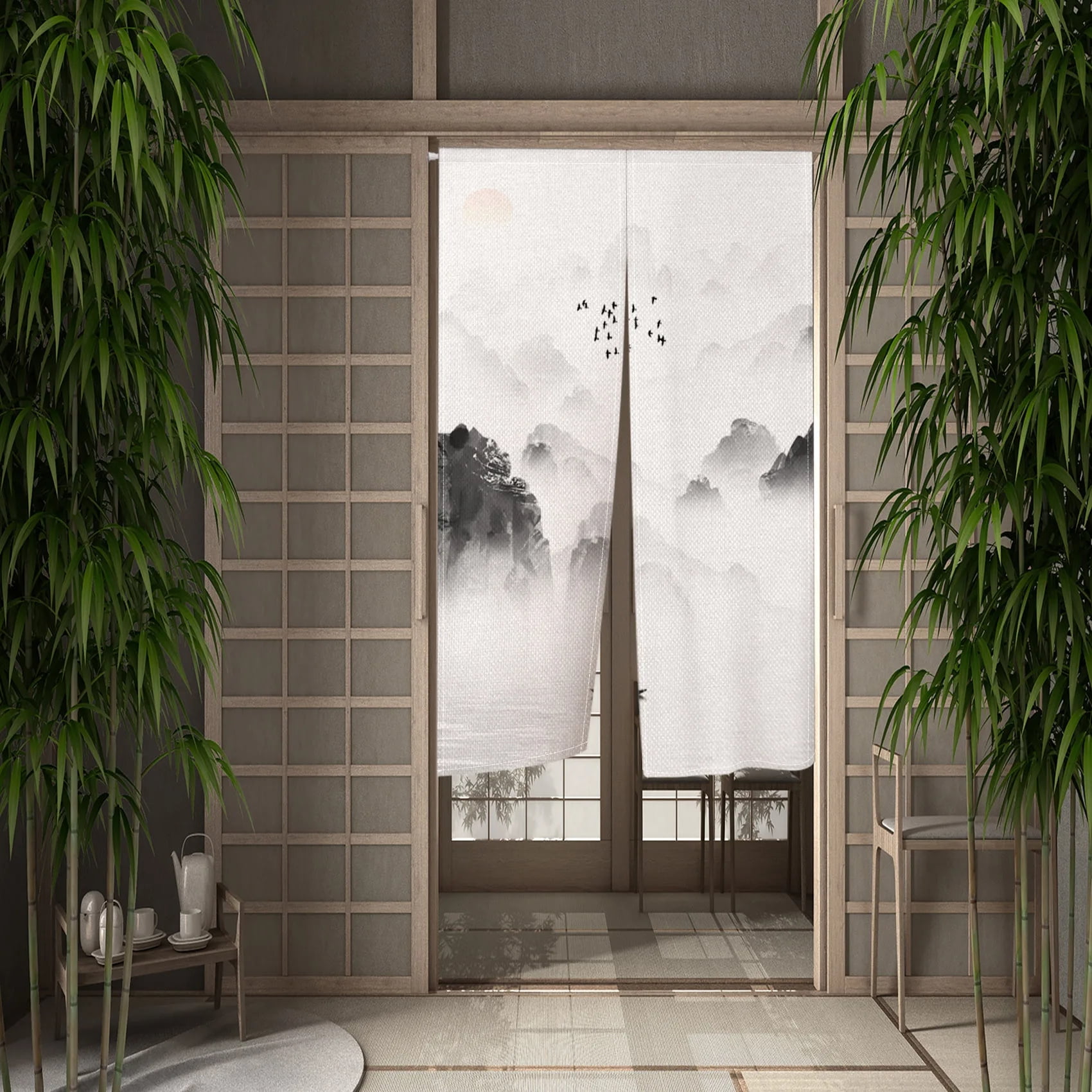 Chinese Traditional Ink Painting Door Curtain Wall Hanging Mountain ...