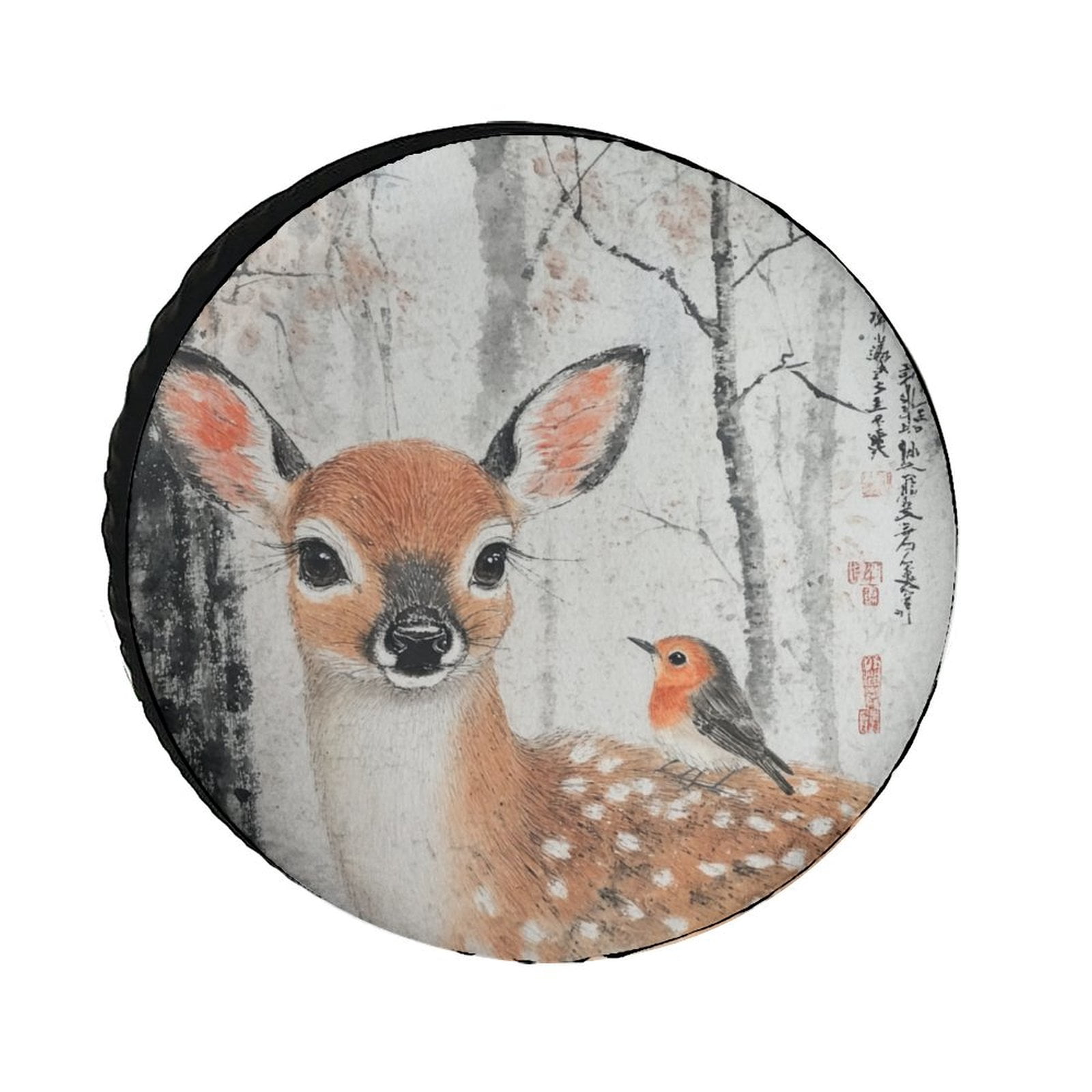 Chinese Traditional Painting Deer And Bird Spare Tire Cover Deer Bird ...