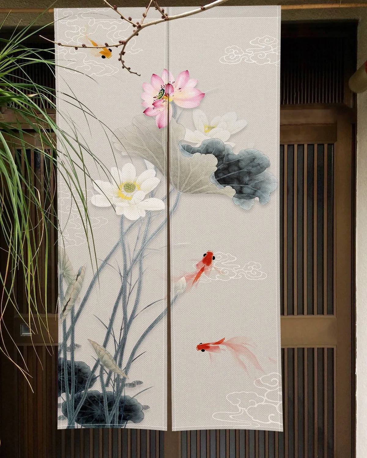 Chinese Traditional Painting Lotus Print Japanese Noren Door Curtain ...