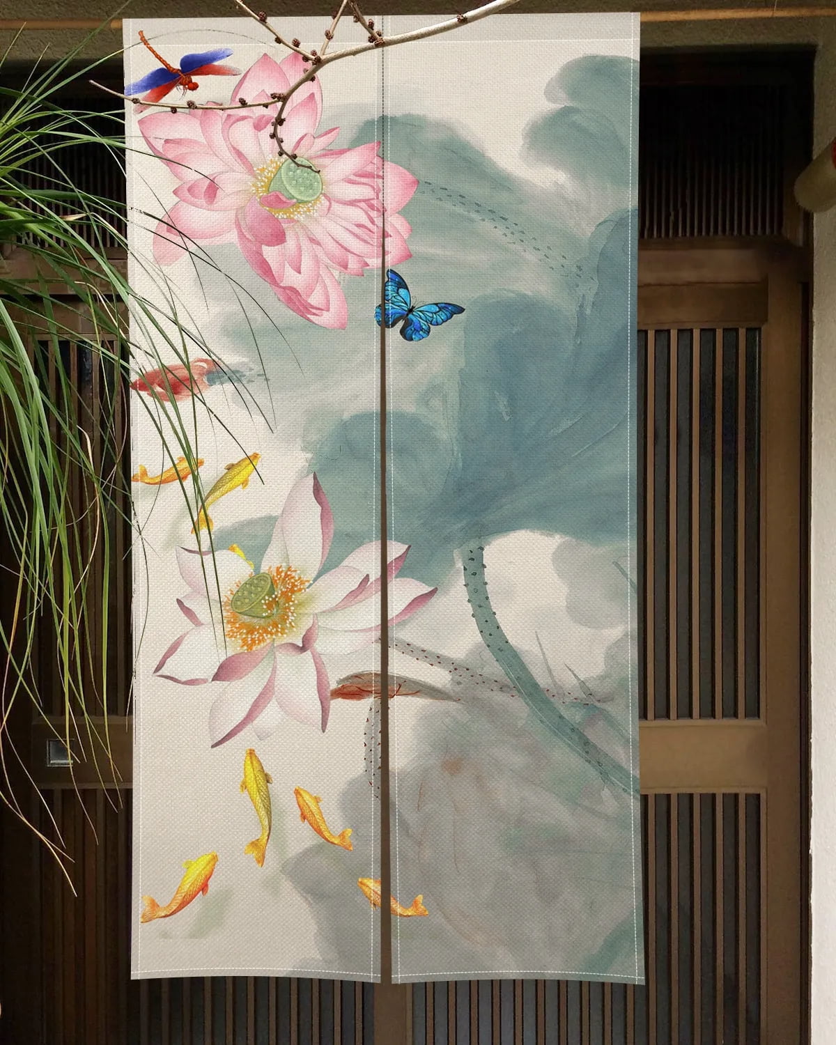 Chinese Traditional Painting Lotus Print Japanese Noren Door Curtain ...