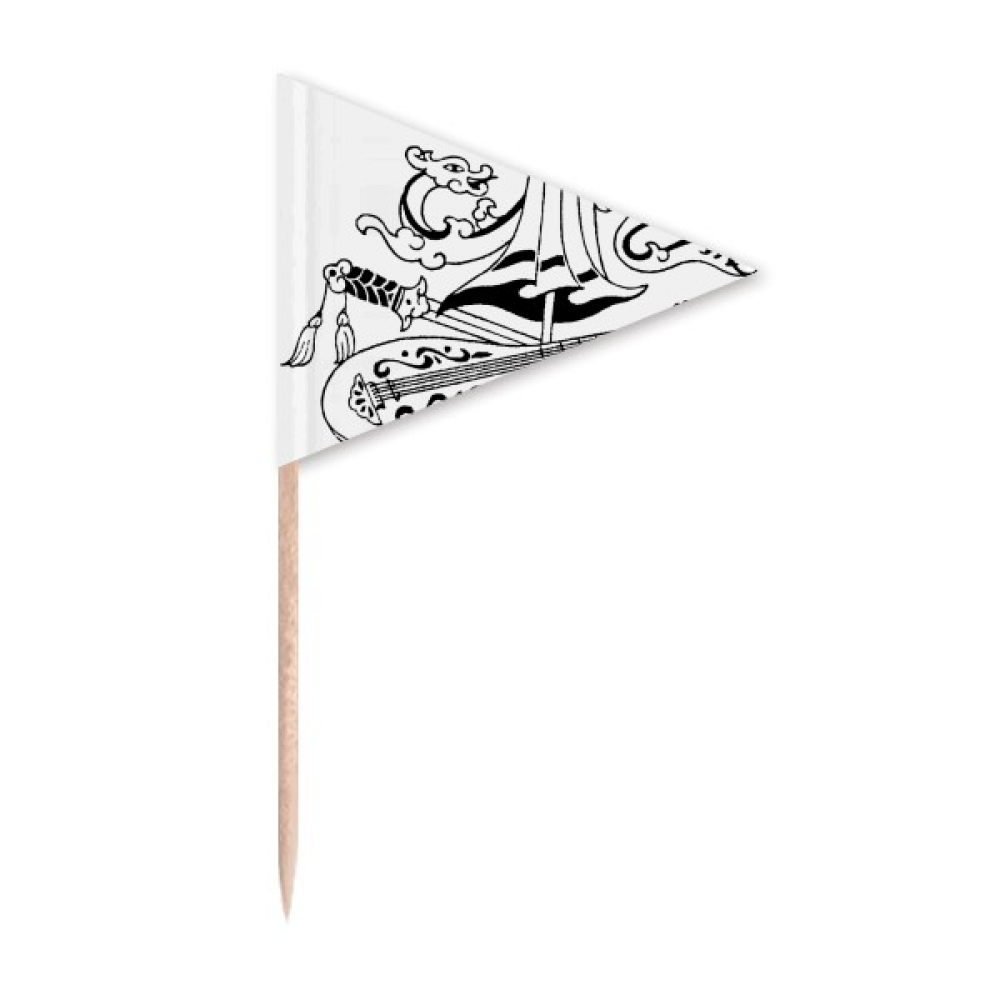 Chinese Umbrella Dragon Drawing Toothpick Triangle Cupcake Toppers Flag ...