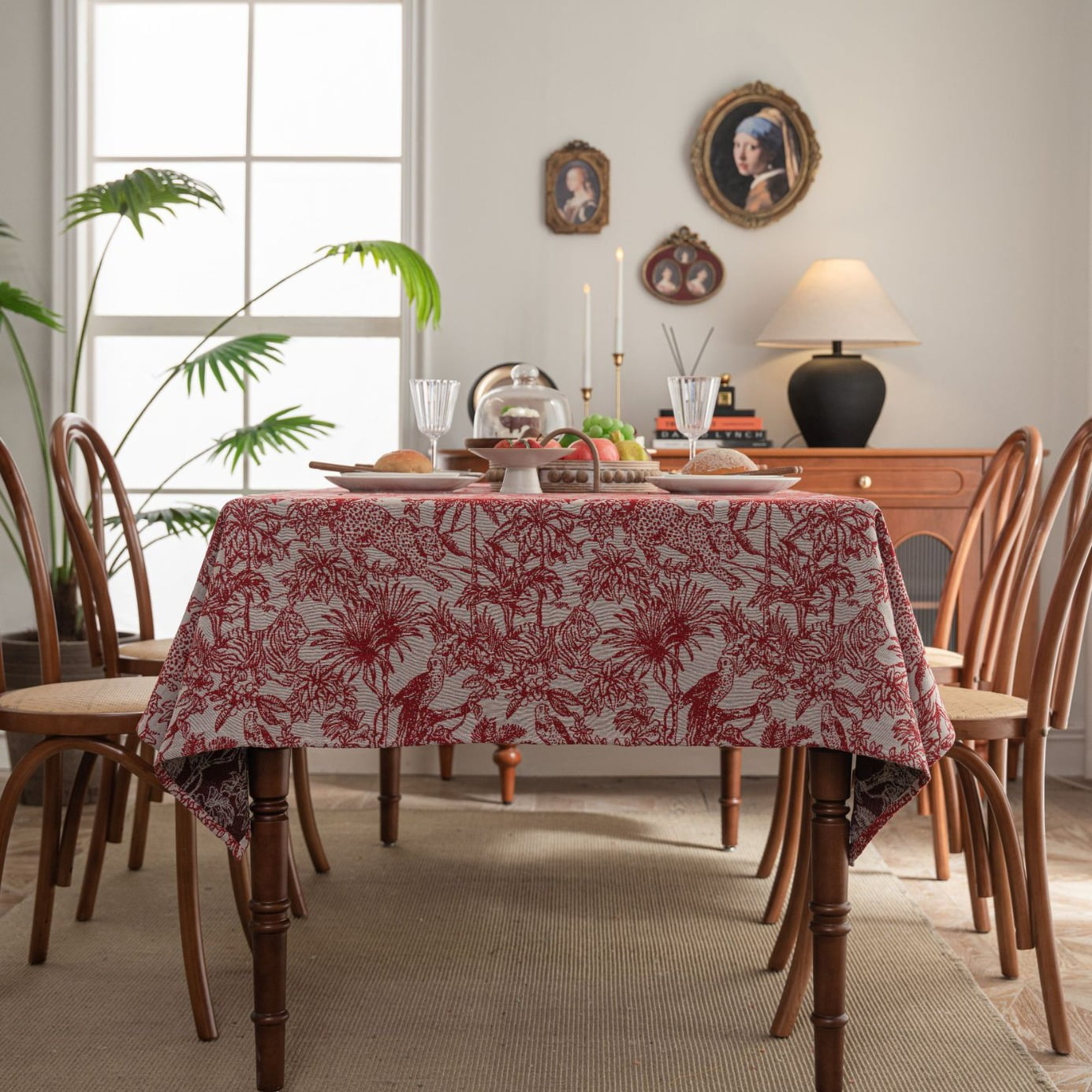 Chinese Vintage Tablecloth - Hand-Painted Jacquard Floral Rectangular ...