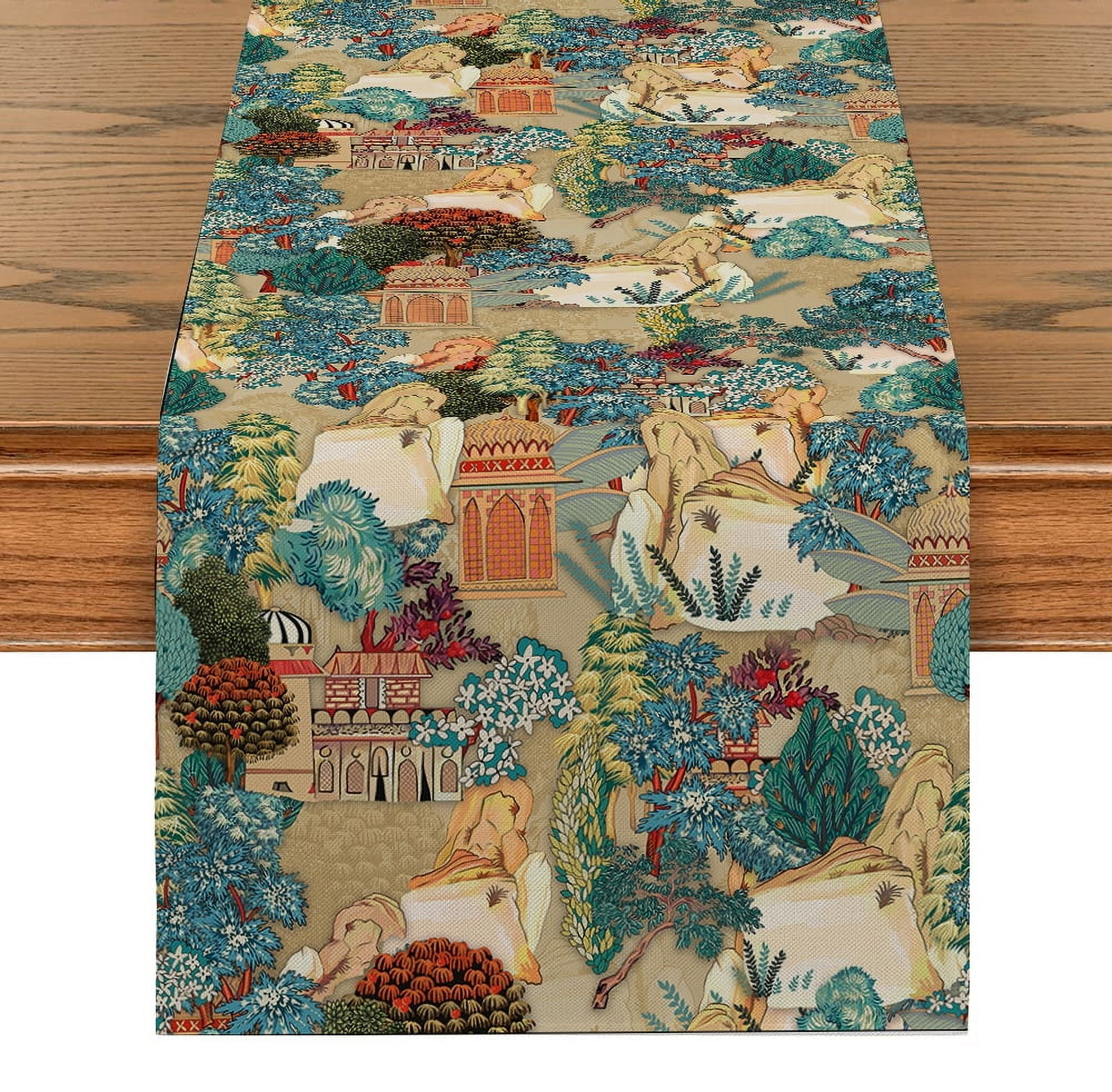 Chinese Watercolor National Geometry Table Runners Washable Dresser ...