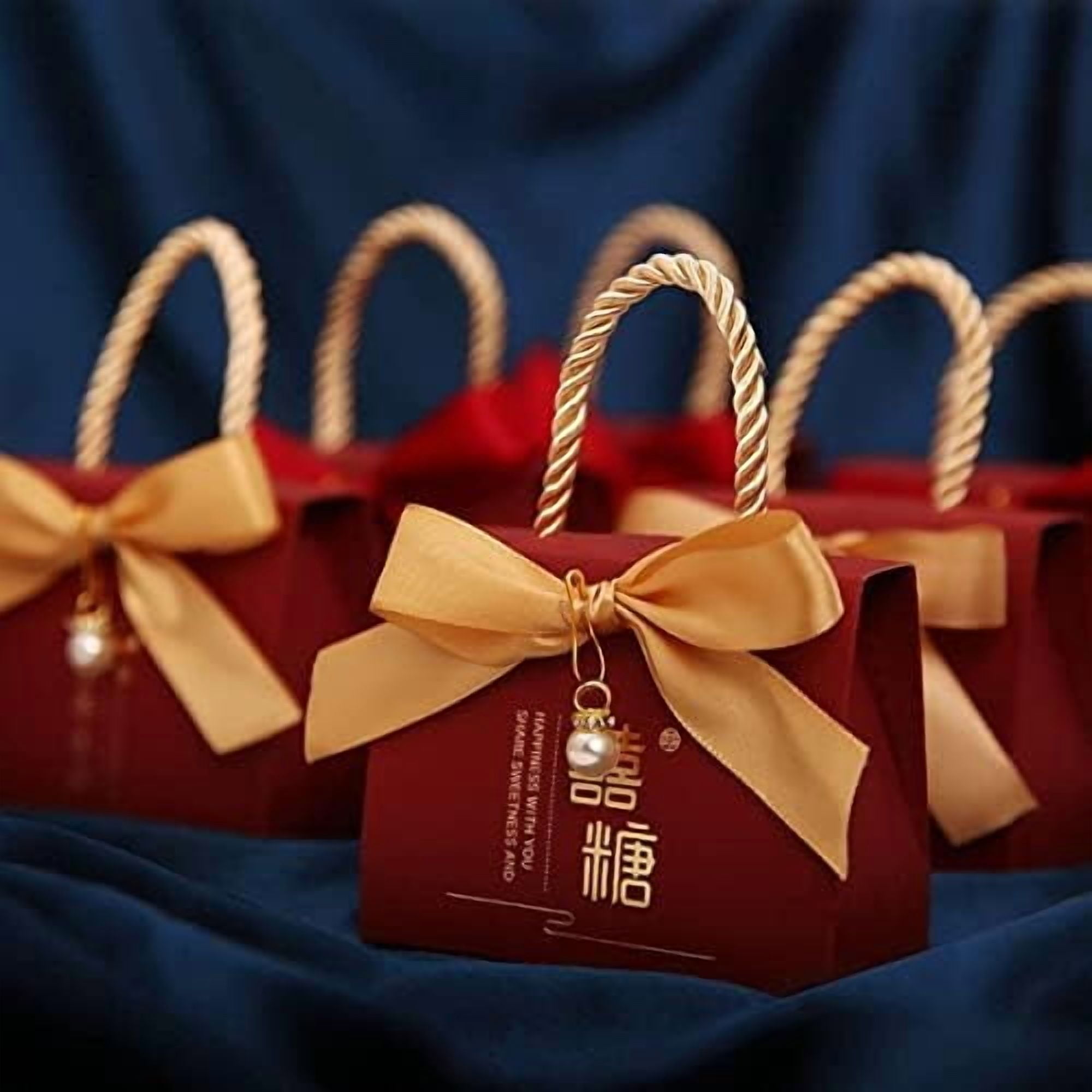 Chinese Wedding Candy Box 50, Romantic Gift Box with Ribbon (Burgundy ...
