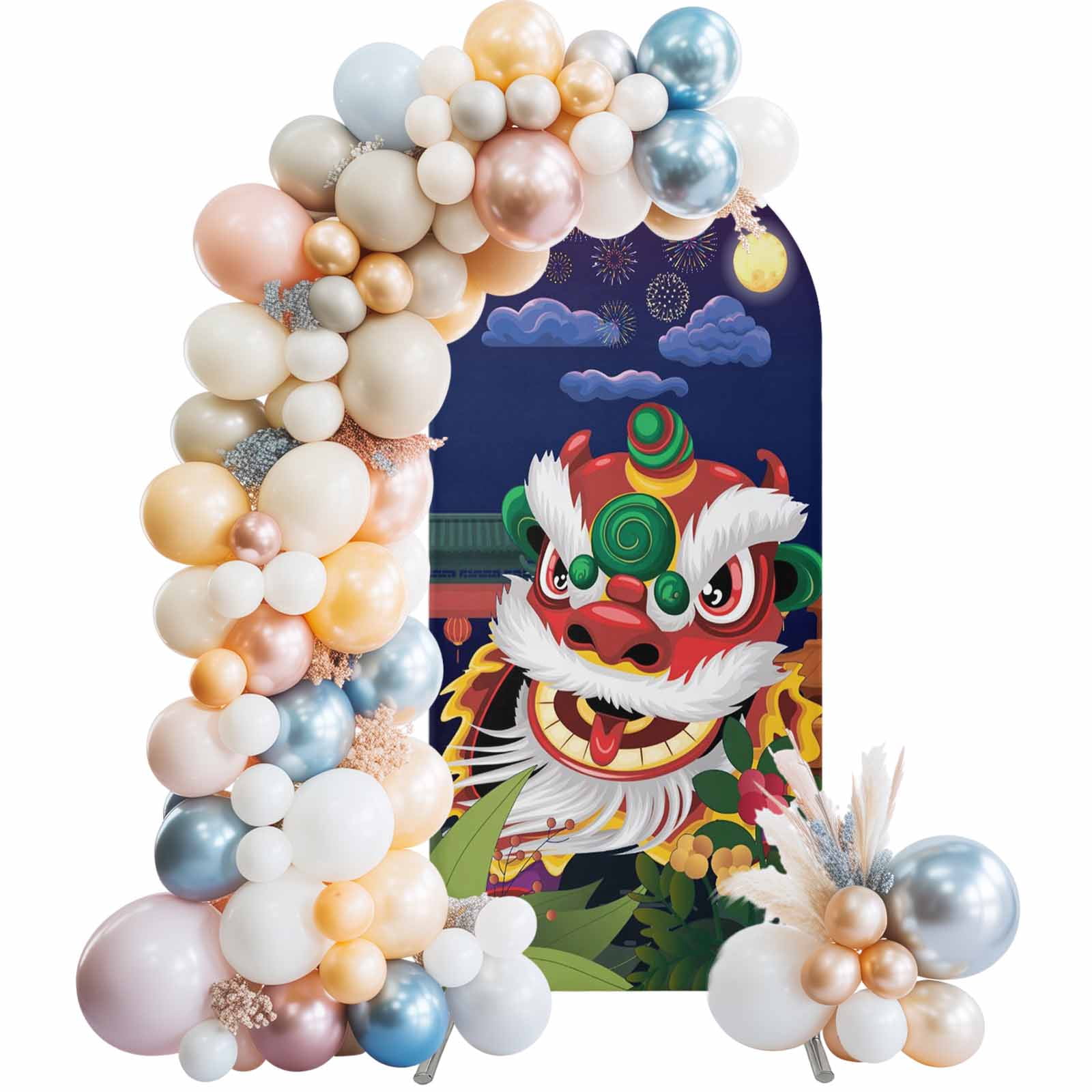 Chinese Wind Arch Backdrop Cover 7.2 FT New Year Painting Lion Dance ...