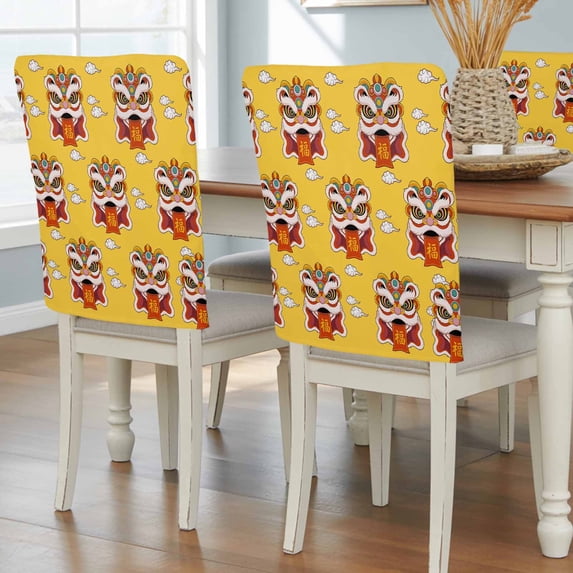 Chinese Wind Chair Back Covers, New Year Painting Lion Dance Yellow ...