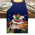 Chinese Wind Cotton Linen Table Runner New Year Painting Lion Dance ...