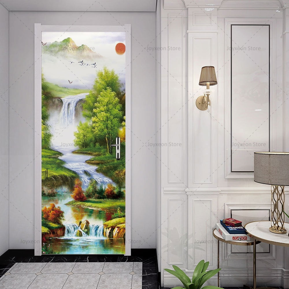 Chinese Wind Door Stickers Watercolor Rendering Poster Matte Surface ...