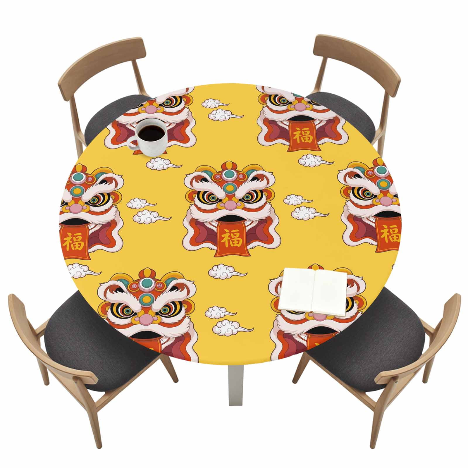 Chinese Wind Fitted Tablecloth with Elastic Edged, Round Table Cloth ...