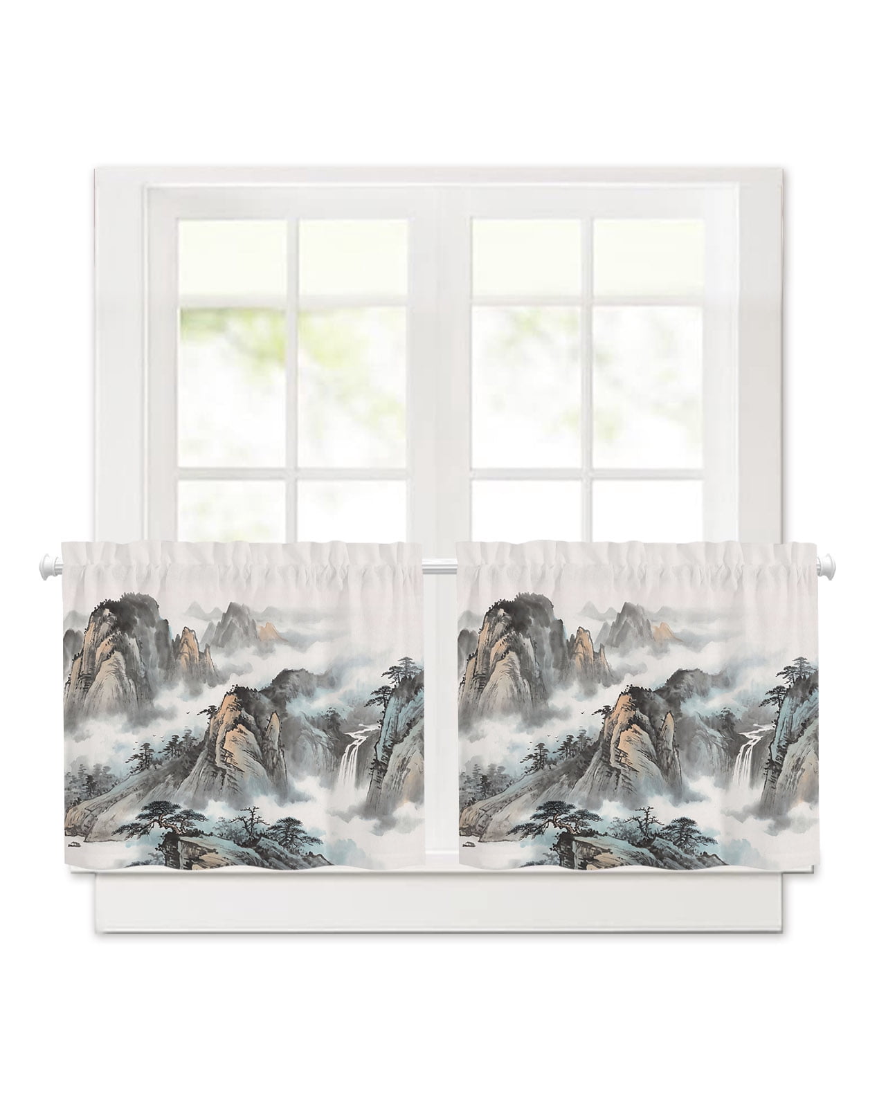 Chinese Wind Mountain Water Short Blackout Curtains 30 Inch Long,Water ...
