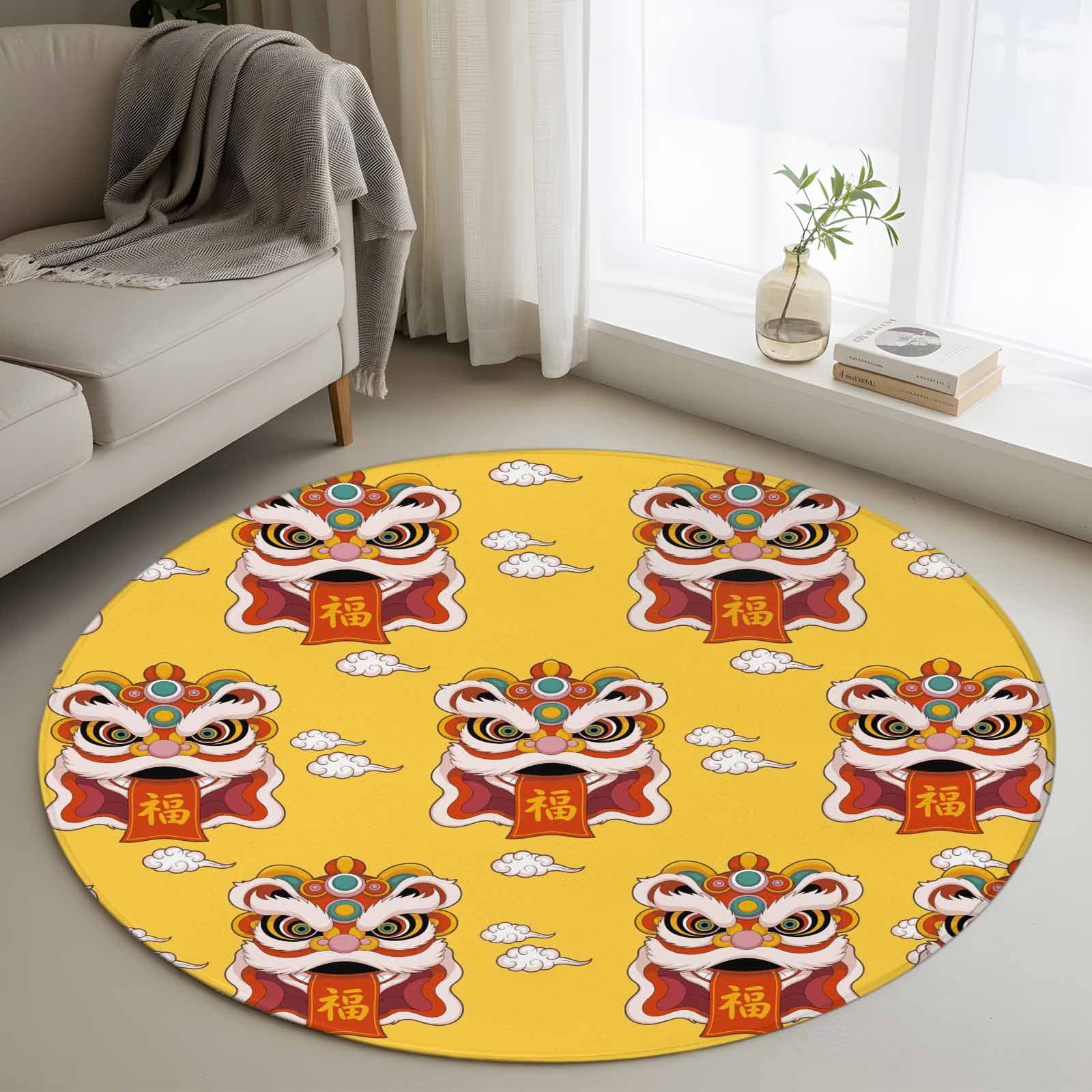 Chinese Wind Round Rug 4ft Washable Circle Entryway Rugs Non Slip New ...