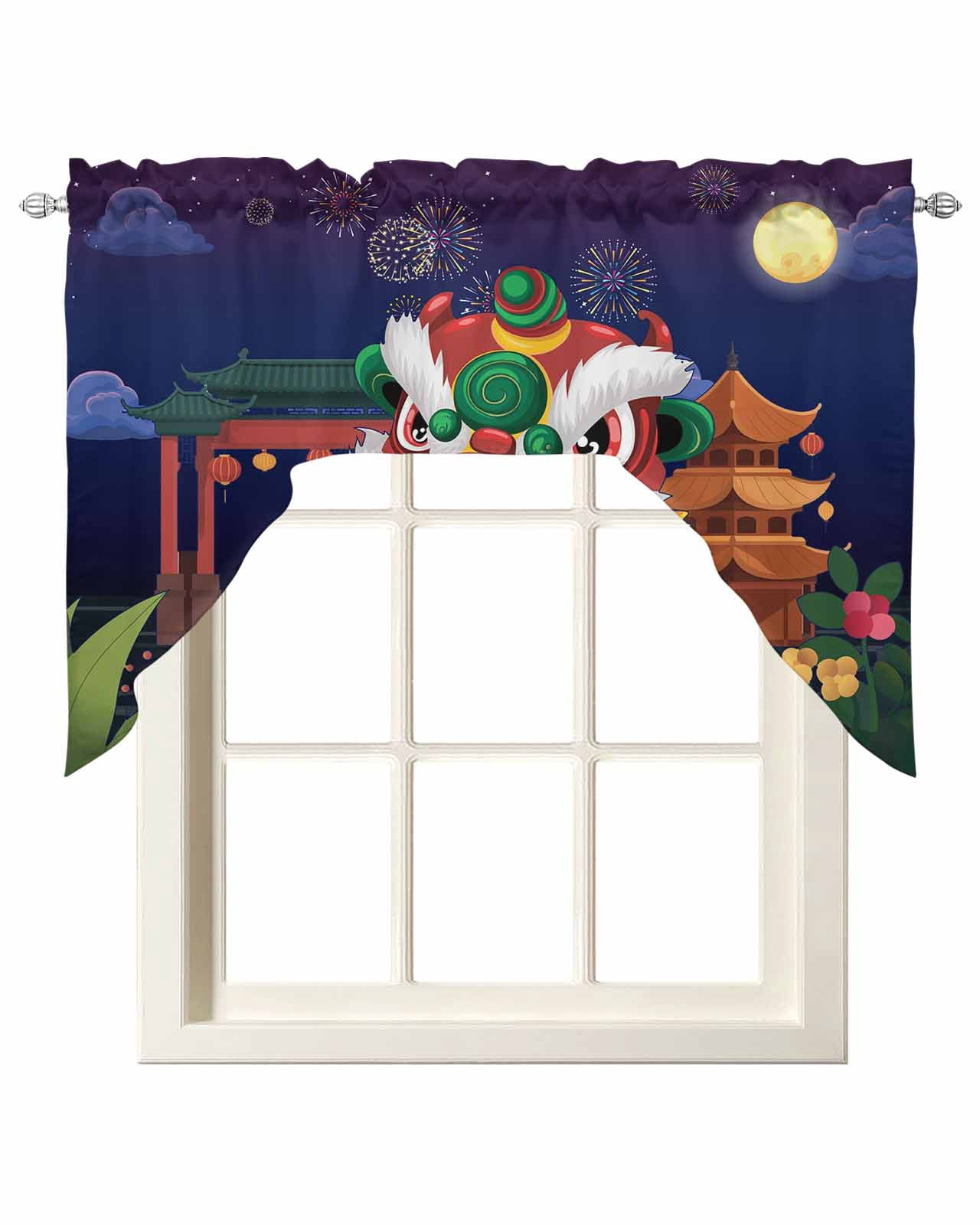 Chinese Wind Swag Valance for Window, New Year Painting Lion Dance ...