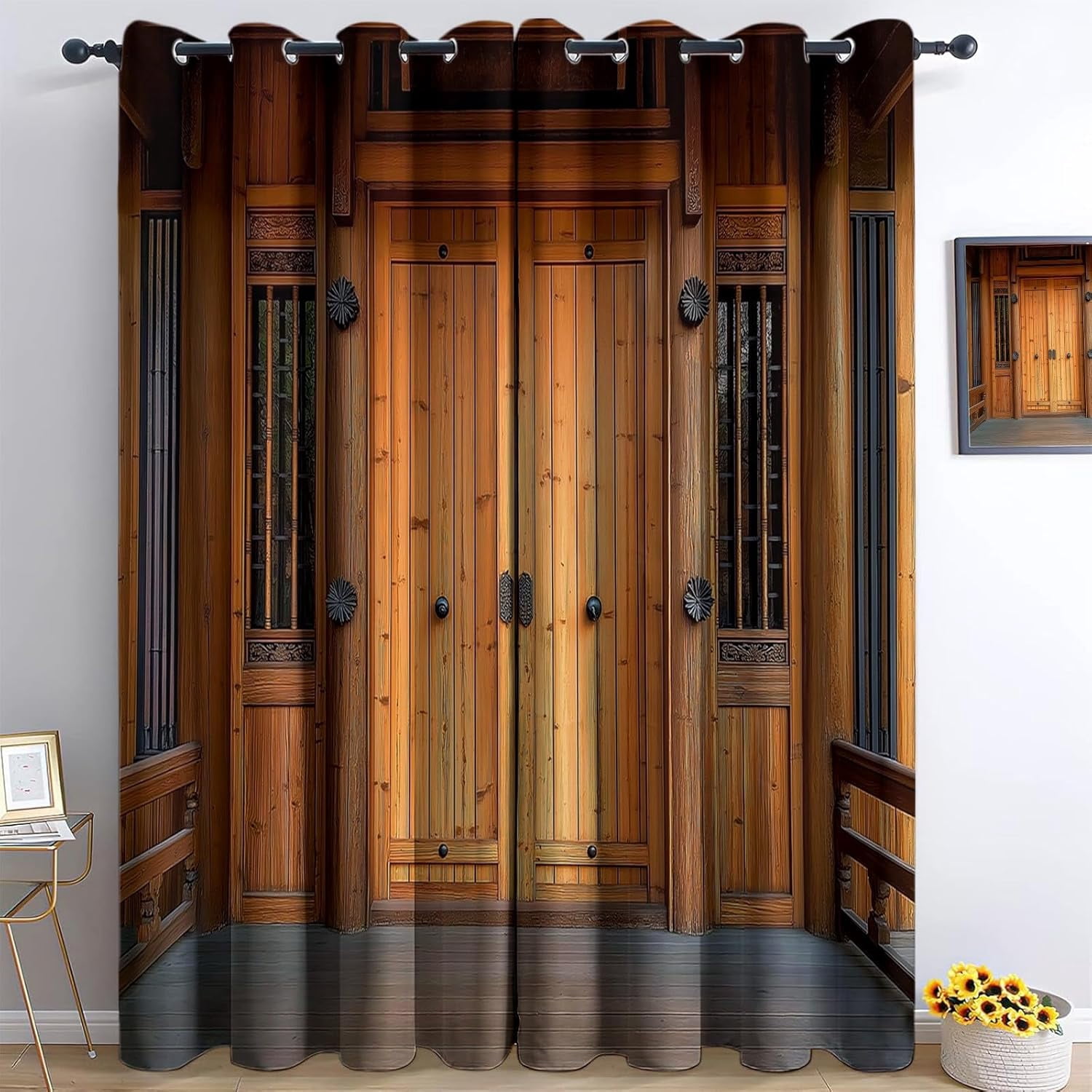 Chinese Wooden Door Blackout Curtains, Traditional Architecture Window ...