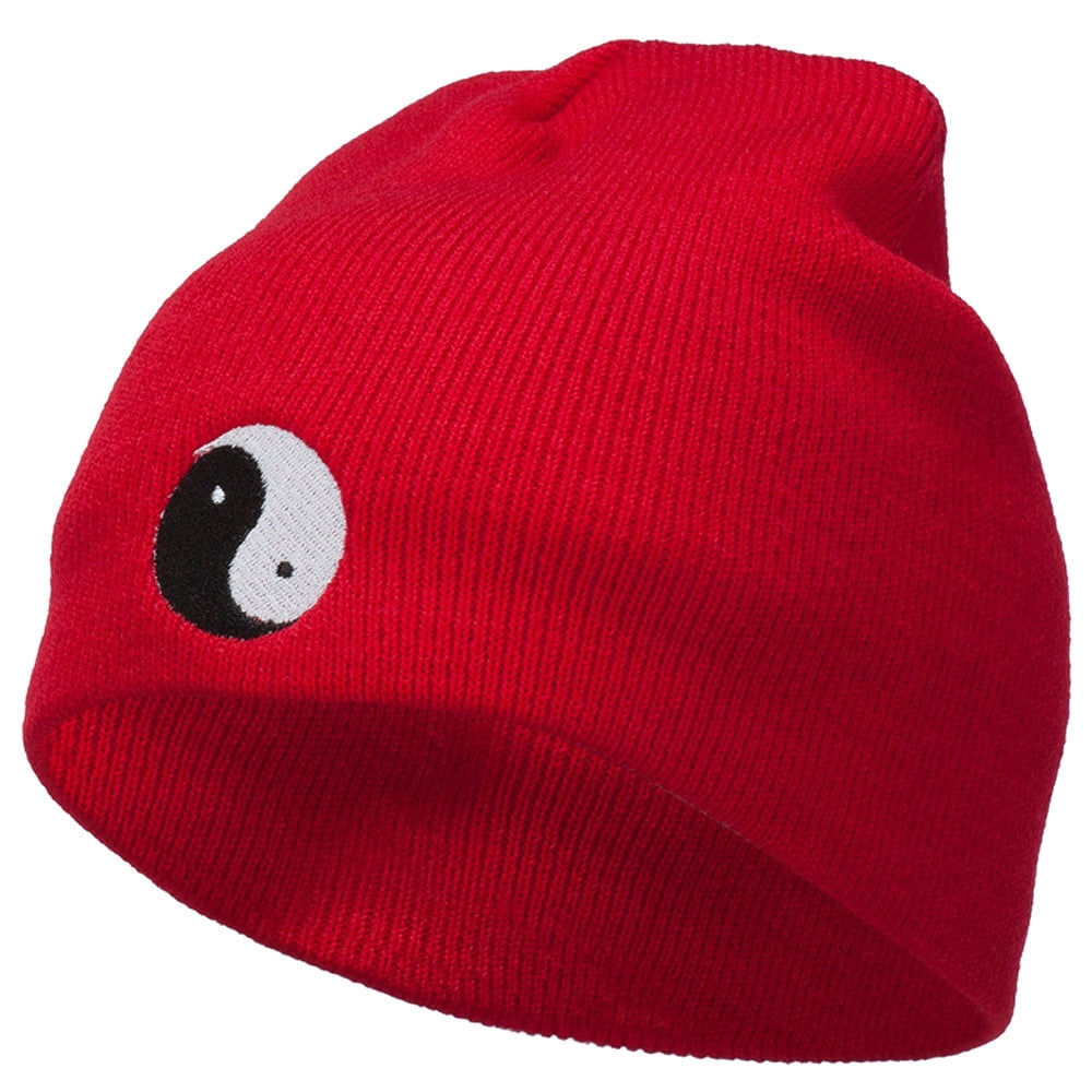 Chinese Yin Yang Symbol Embroidered Short Beanie - Red OSFM - Walmart.com