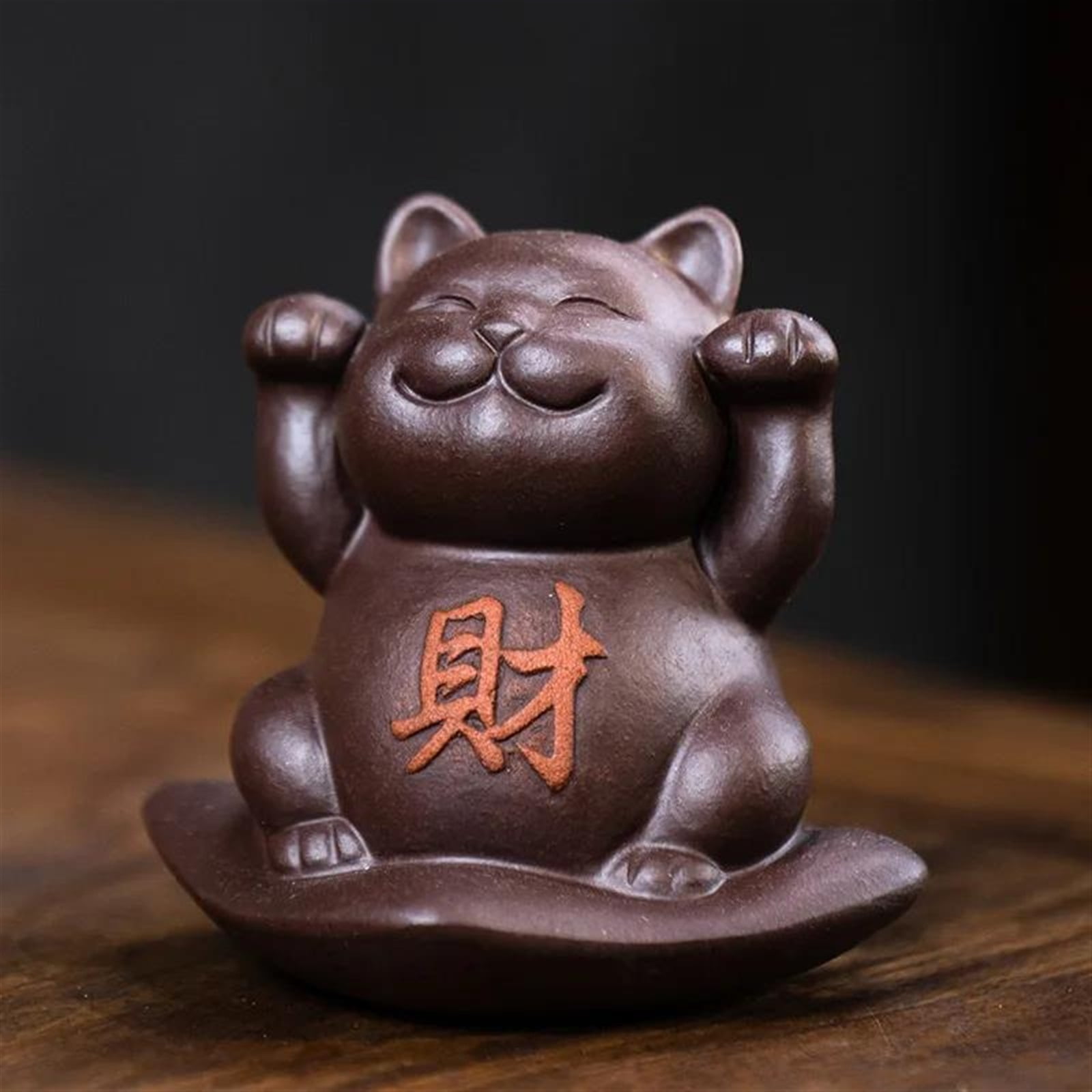Chinese Yixing Handmade Purple Clay Creative Lucky Cat Statue Tea Pet Sculpture Tea Figurine ...