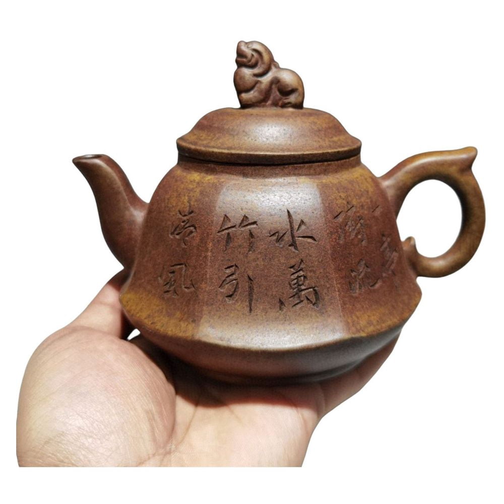 Chinese Yixing Zisha Teapot Teapots Green Tea Carved Engraved Octagonal ...