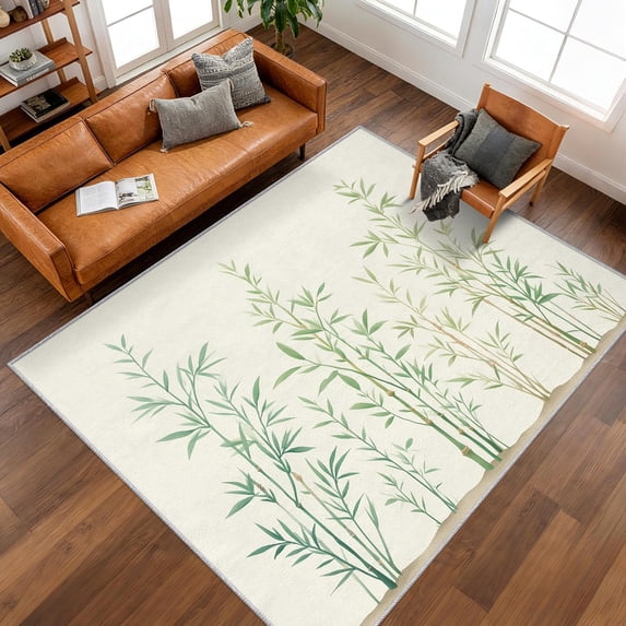 Chinese Zen Bamboo Leaf Area Rugs, Green Asian Oriental Pattern Carpet ...
