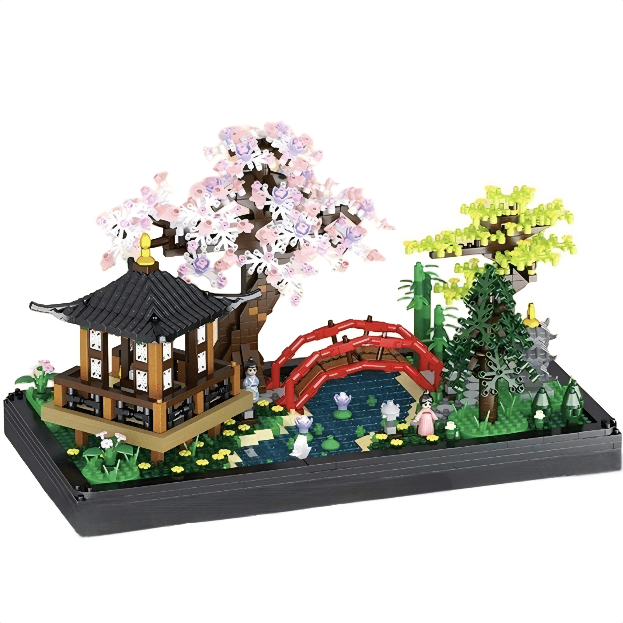 Chinese Zen Garden Architecture Building Blocks, Cherry Blossom Bonsai ...