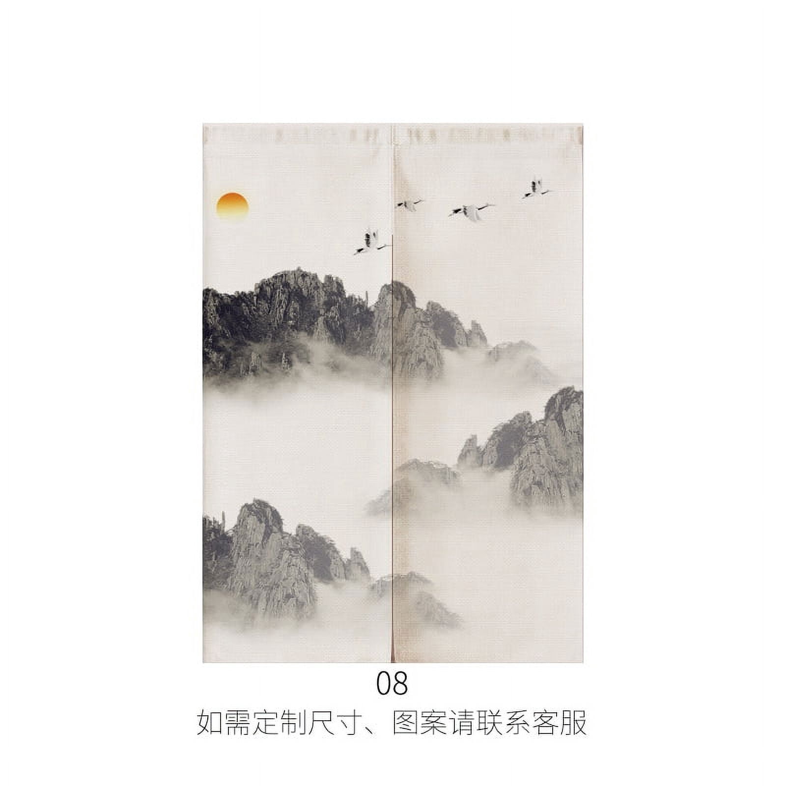 Chinese Zen Mountain Ink Linen Door Curtain Noren Restaurant Kitchen ...