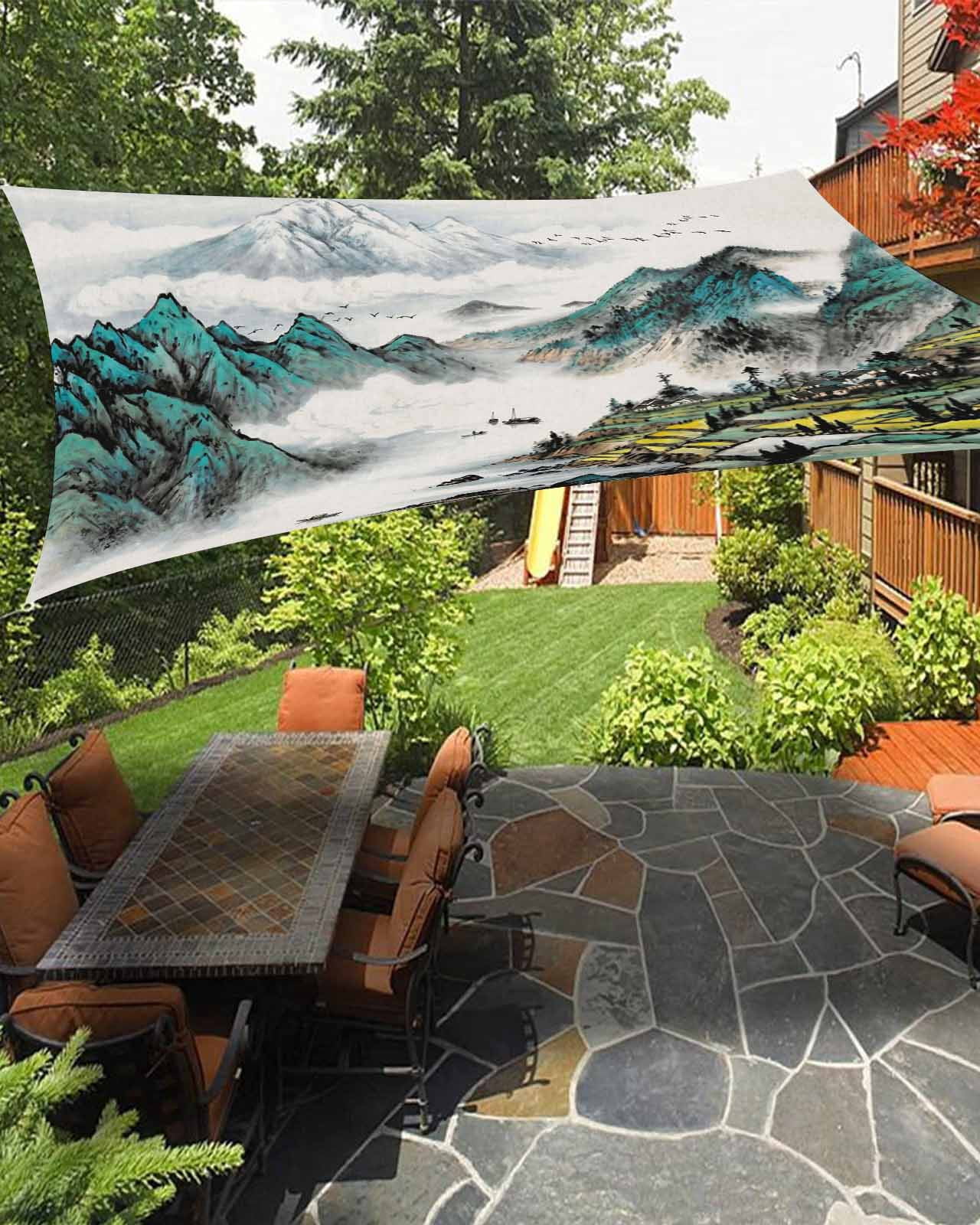 Chinese Zen Scenery Sun Shade Sail 8'X10' Ink Painting Mountain Fields ...