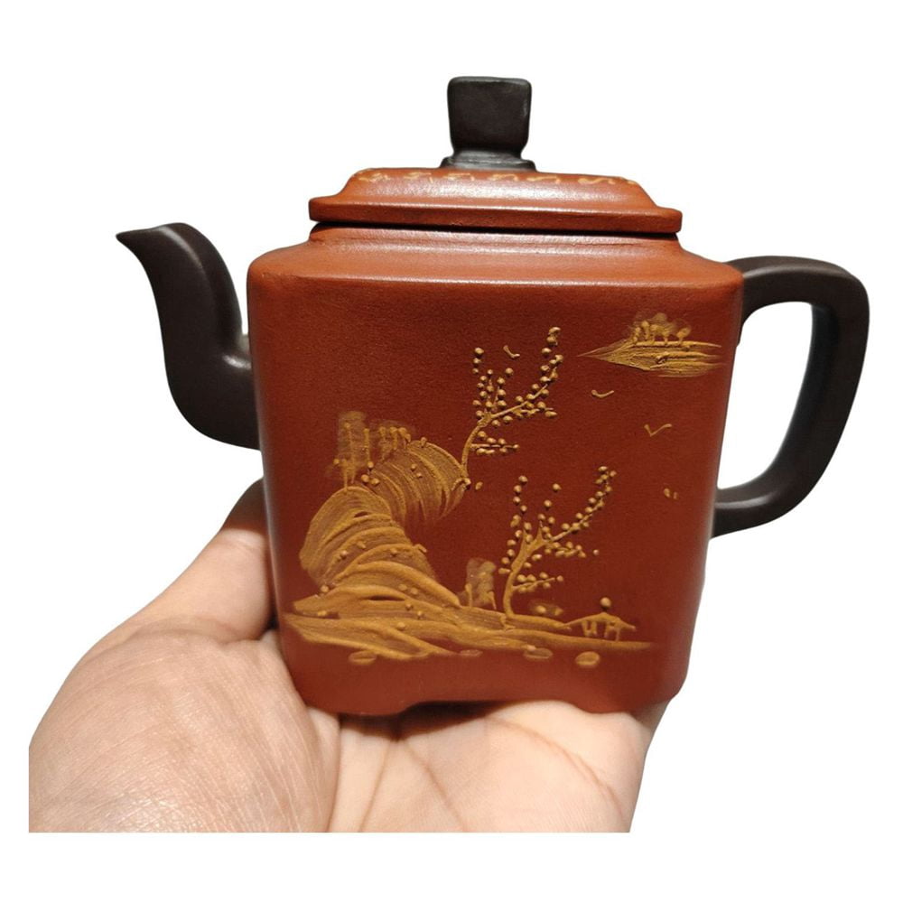 Chinese Zisha Teapot Health Pot Trays Landscape Painted Flower Motif ...