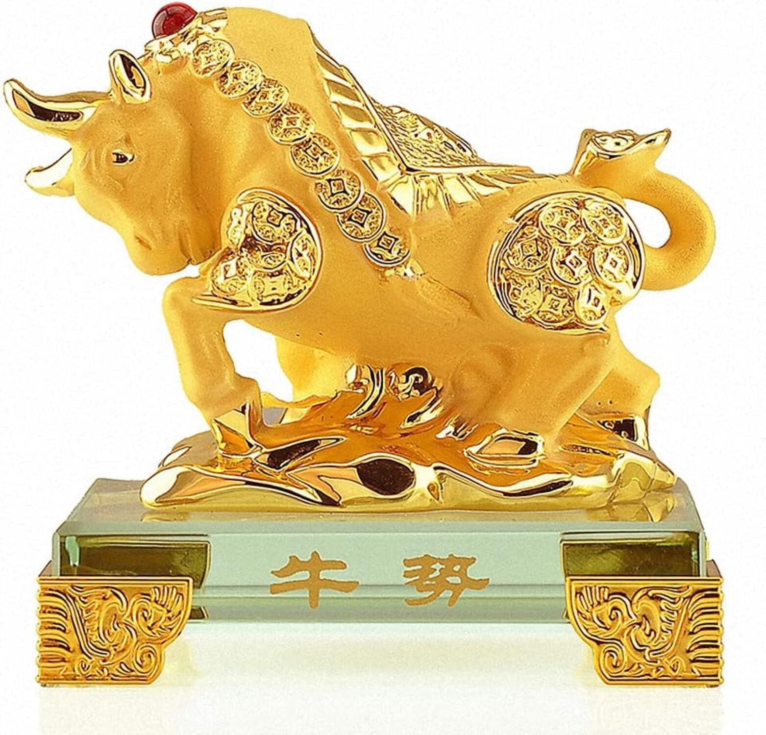 Chinese Zodiac Ox Golden Resin Collectible Figurines Table Decor Statue ...