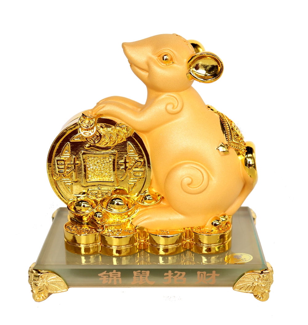 Chinese Zodiac Rat Statue with Big Golden Coin - Walmart.com