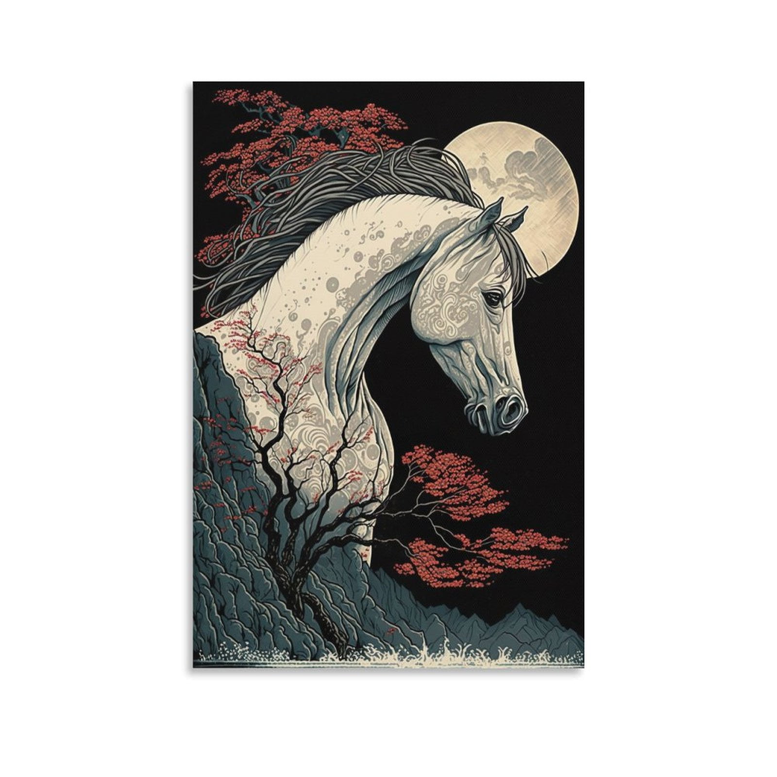 Chinese Zodiac Sign Poster Horse Wall Art Poster Scroll Canvas Painting ...