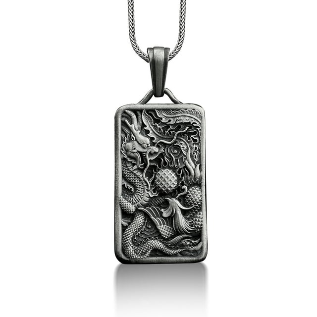 Chinese dragon pendant necklace in sterling silver, Personalized ...