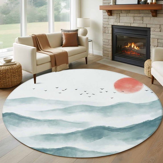 Chinese-style Ink Painting 6FT Round Area Rugs for Living Room ...