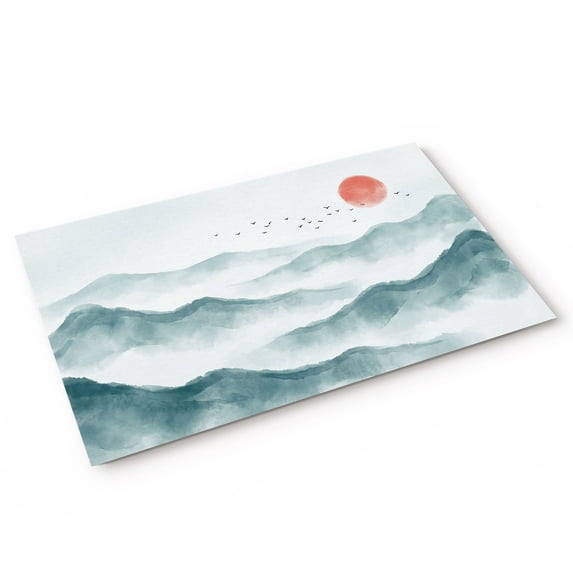 Chinese-style Ink Painting Door Mat Traditional Mountains Sun Landscape ...