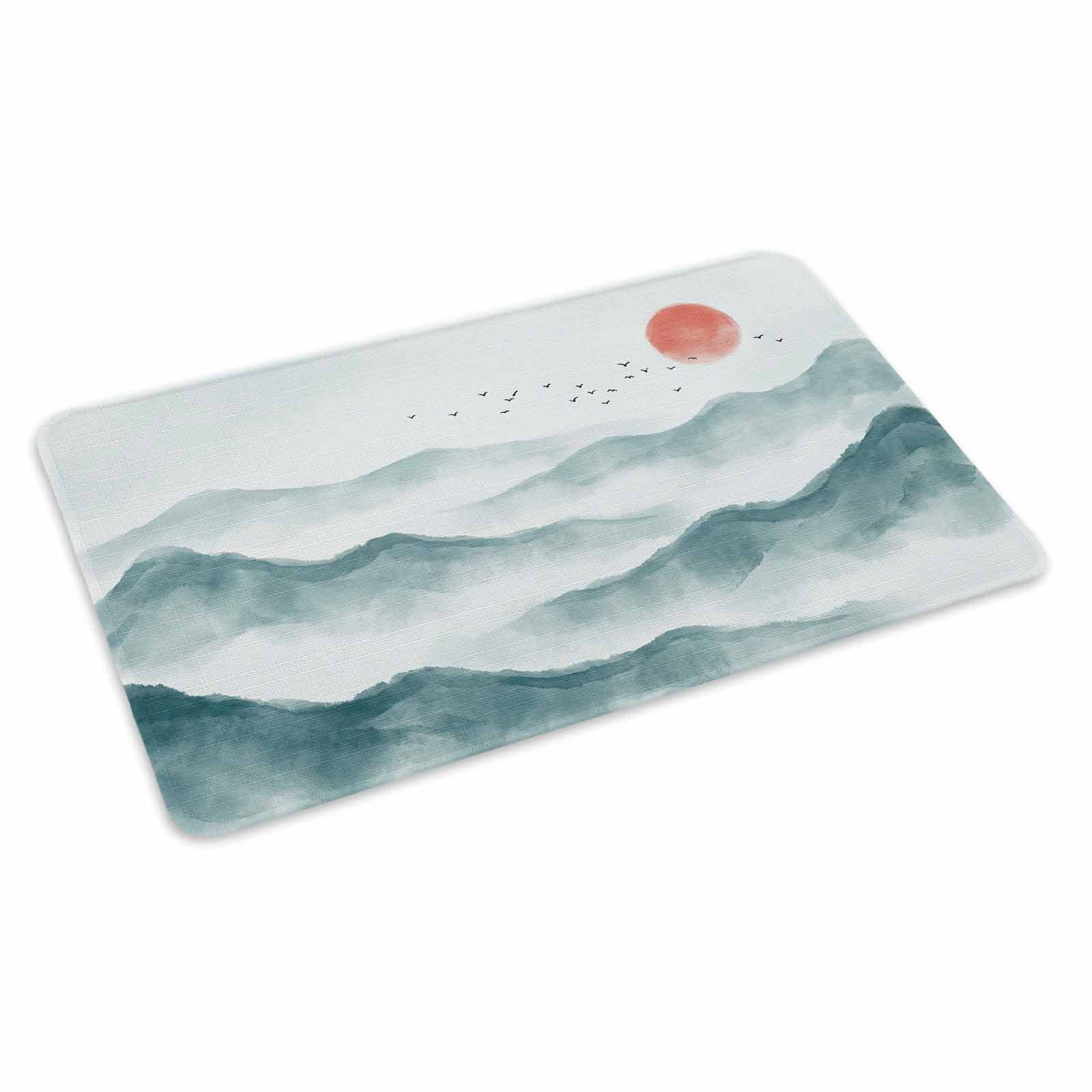 Chinese-style Ink Painting Doormat Traditional Mountains Sun Landscape ...
