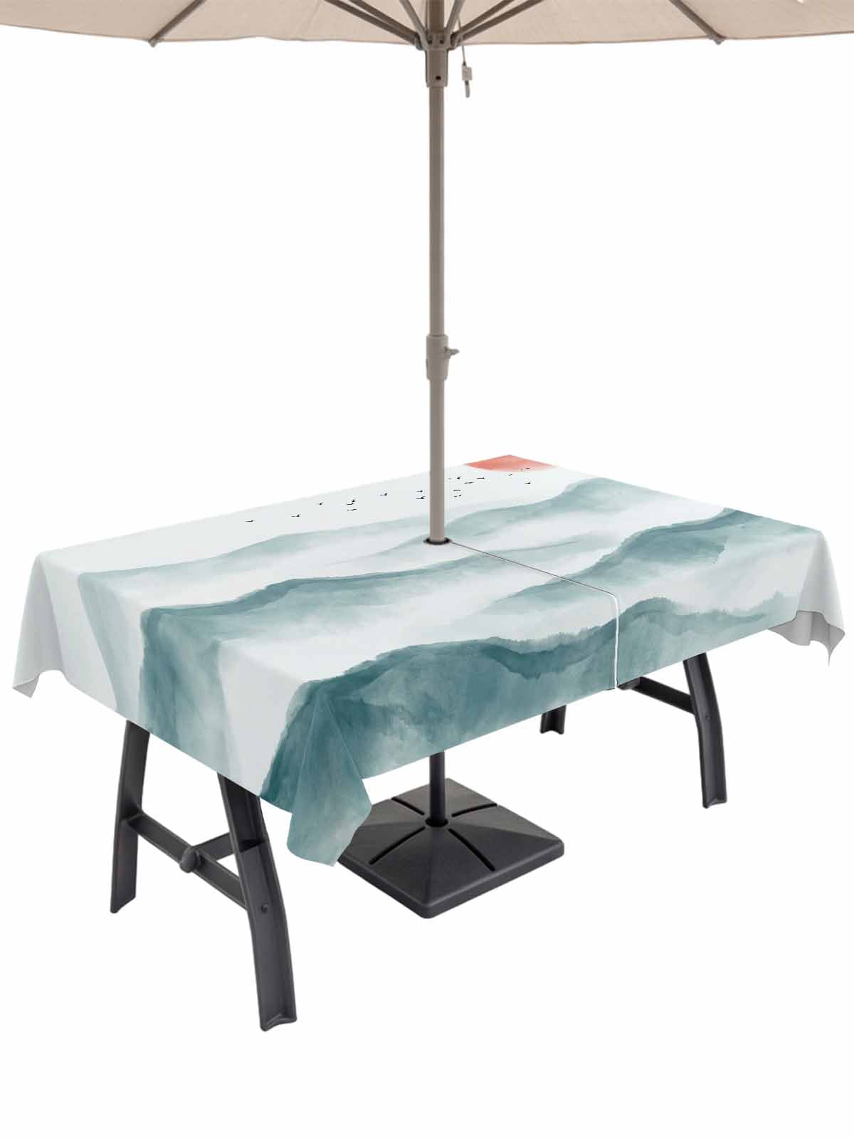Chinese-style Ink Painting Rectangle Outdoor Tablecloth with Umbrella ...