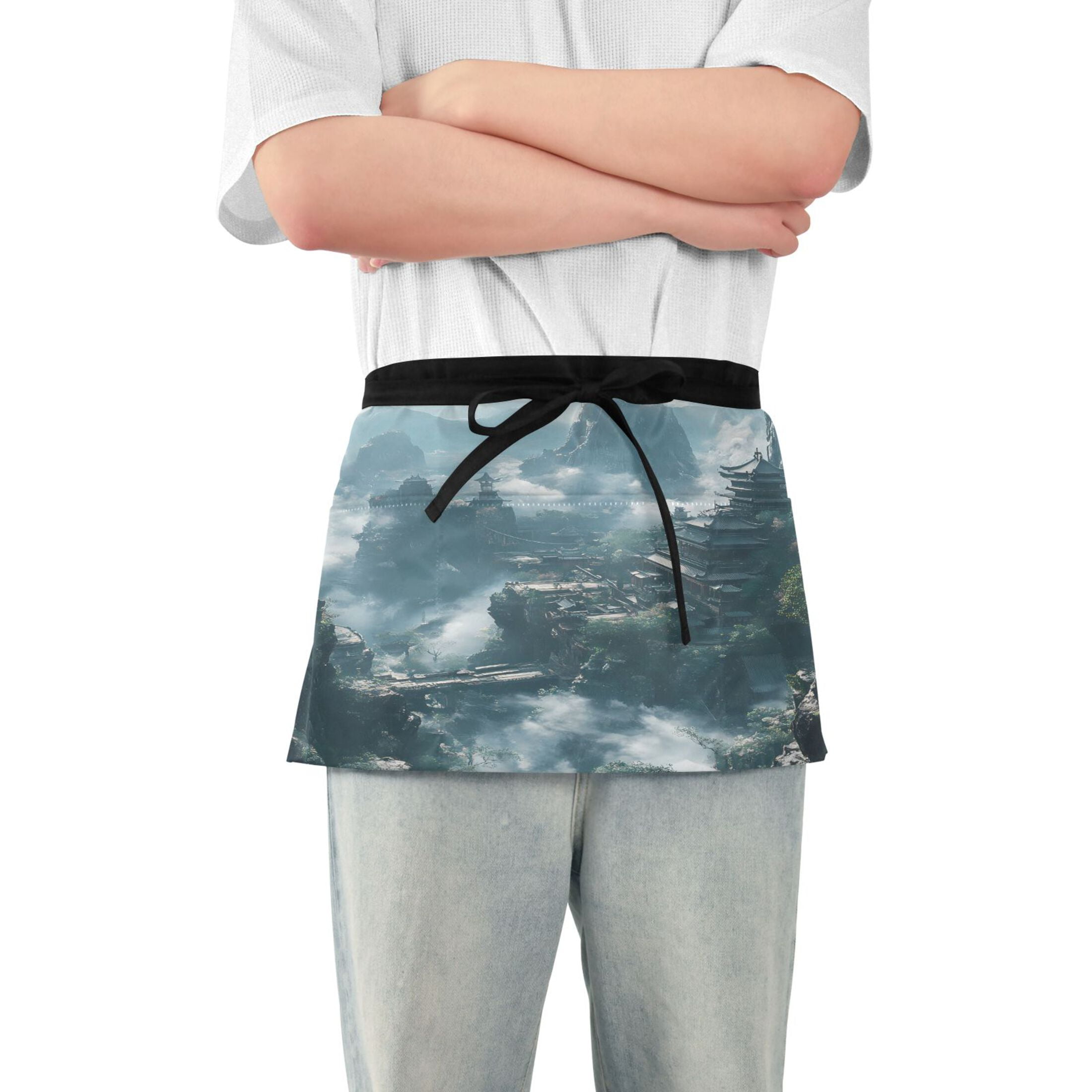 Chinese-style Temple on High Mountains Server Apron with 3 Pockets ...
