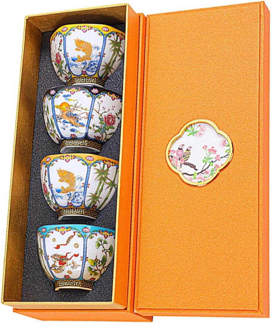 Chinese tea set Chinese Handmade enamel pattern Ceramic tea cups set of ...