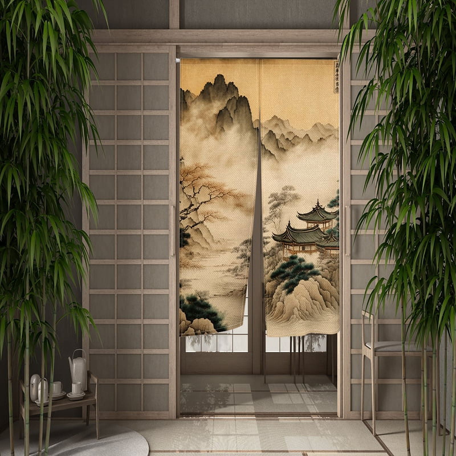 ChineseInk Landscape Painting Door Curtain Japanese Style Dining ...