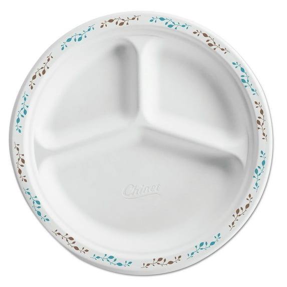 Chinet 10.25" 3-Compartment White with Vine Theme Molded Fiber Plates ...