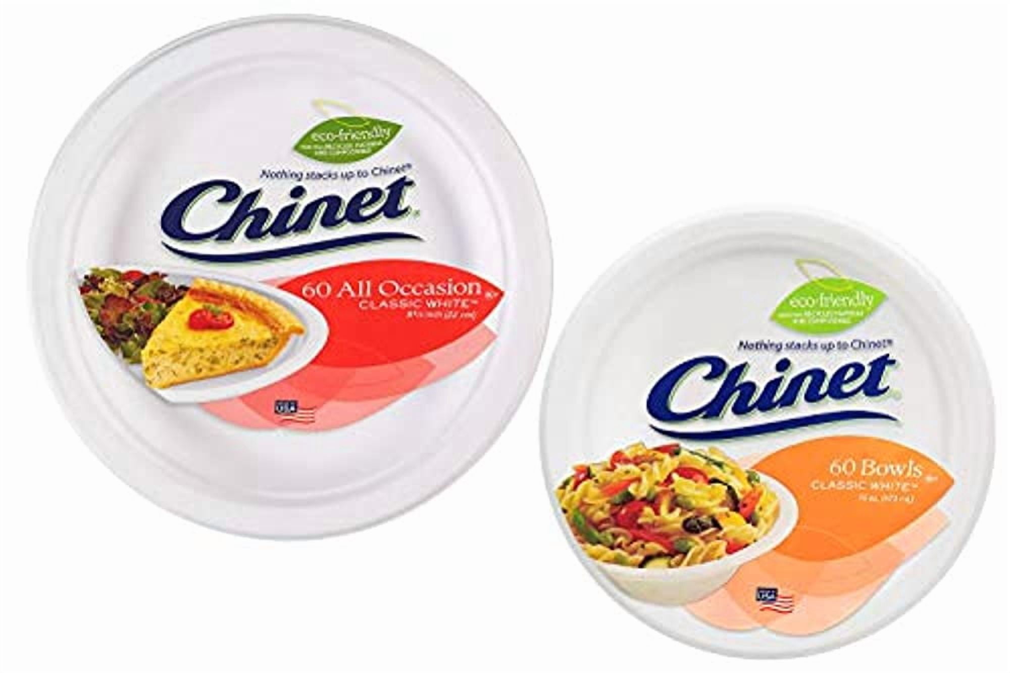 Chinet Classic Bundle - Everyday Dinner Set, 60 Count 16 Oz White Paper ...