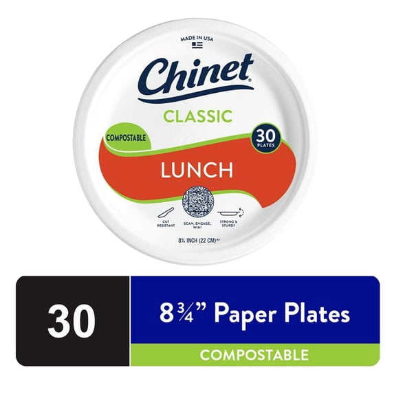 Chinet Classic Lunch Plate, 8 3/4", White, 30 Count (2 Pack) - Walmart.com
