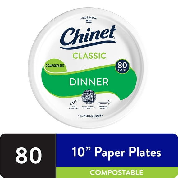 Chinet Classic Premium Disposable Paper Dinner Plates, 10 3/8", White ...