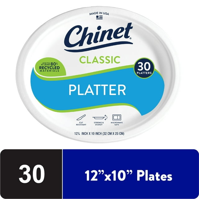 Chinet Classic® Premium Disposable Paper Platters, White, 12 ⅝ x 10 ...