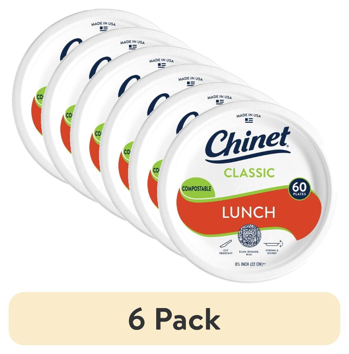 (6 pack) Chinet Classic Premium Lunch Paper Plates, White, 8 3/4", 60 ...
