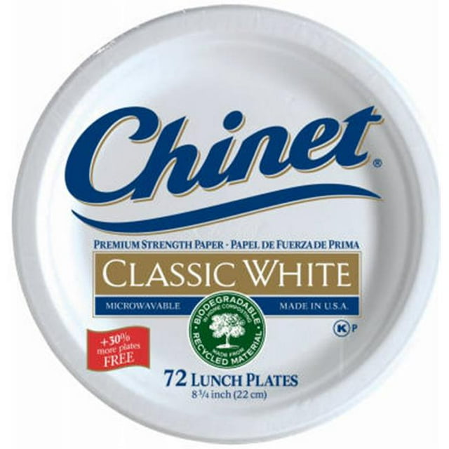 "Chinet Paper Plates, Classic White, 8.75"", 72 Count, Leak & Cut ...