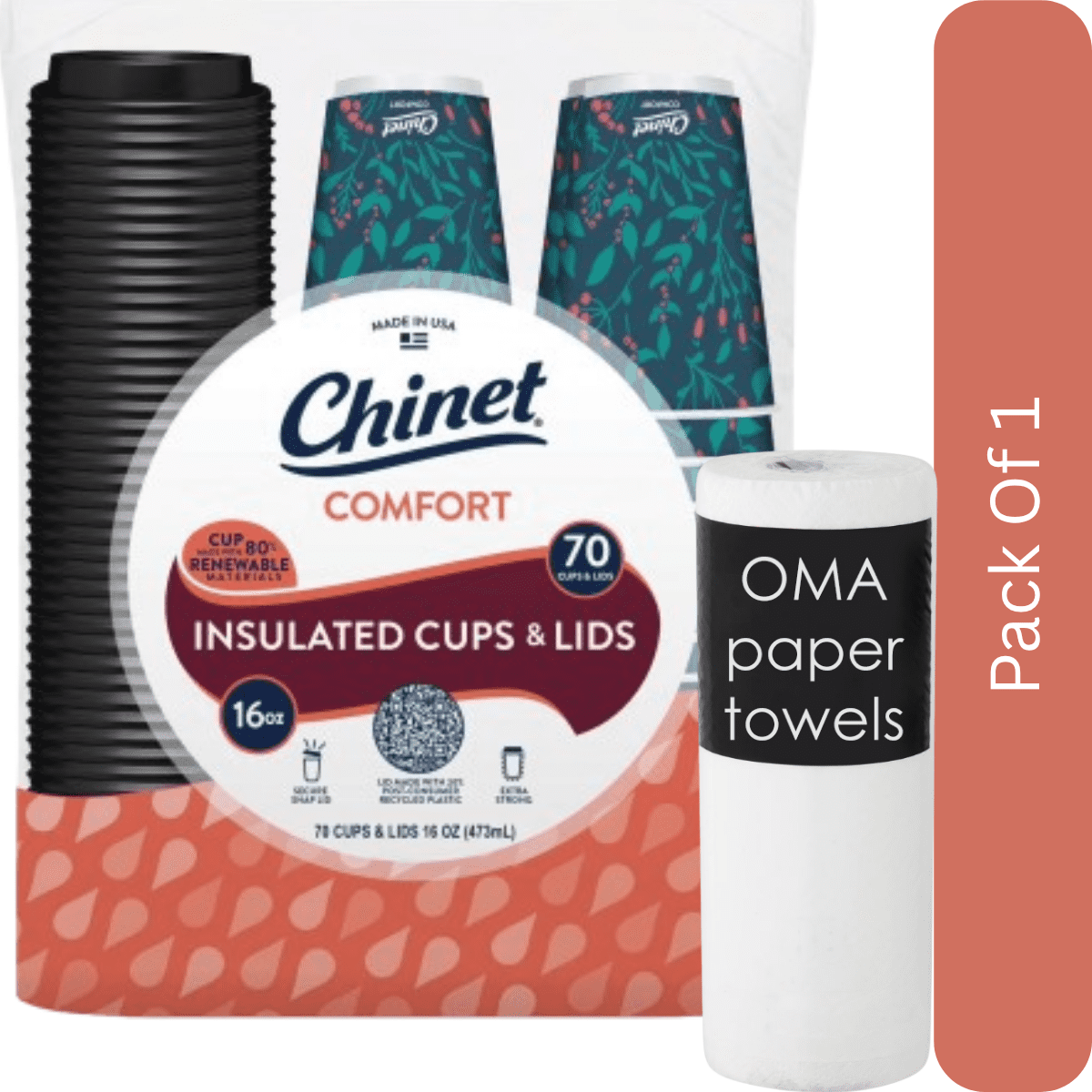 Chinet Comfort Cup and Lids, 16 oz, 70 ct- With Paper Towel By OMA ...