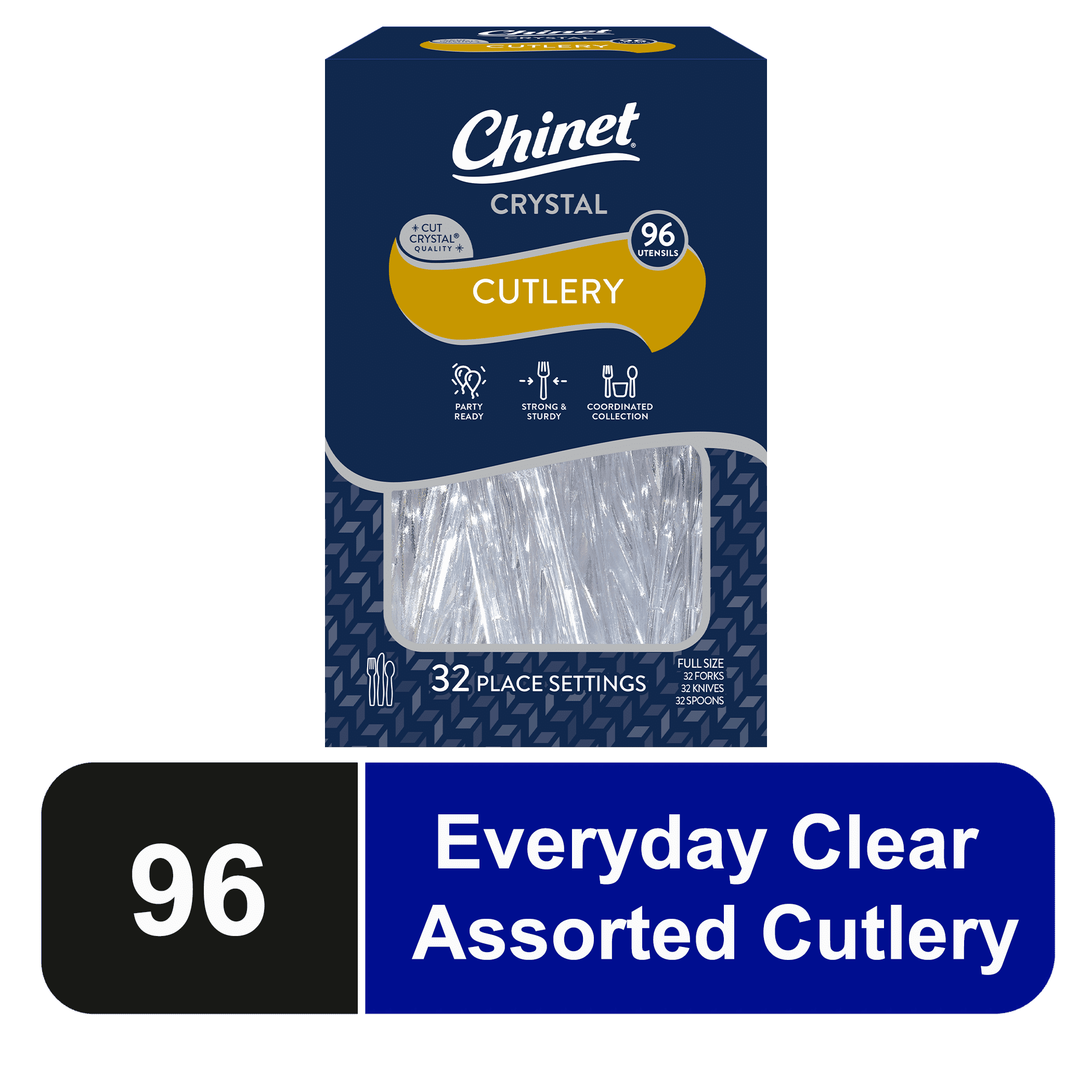 Chinet Premium Cutlery, 96pc Cut Crystal - Heavy Duty Disposable ...