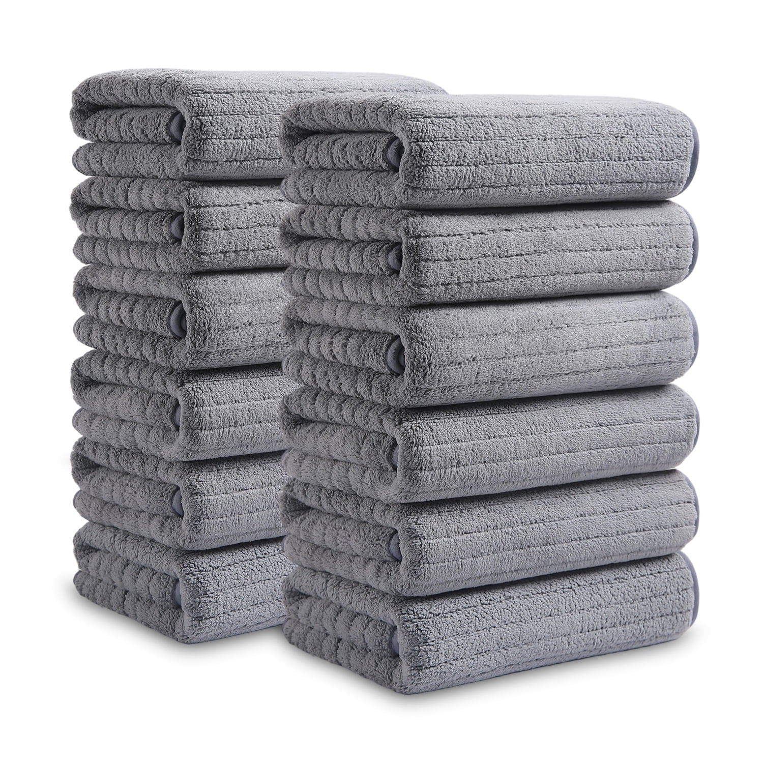 Chino Home12 Piece Gray Premium Hand Towels Set (16" x 31") Ultra Soft ...
